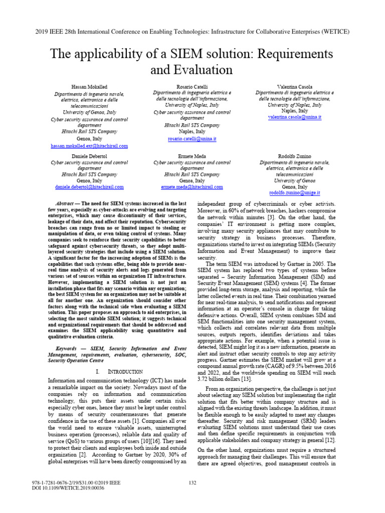 The Applicability of a SIEM Solution Requirementsand Evaluation-2019 | PDF | Computer Security ...