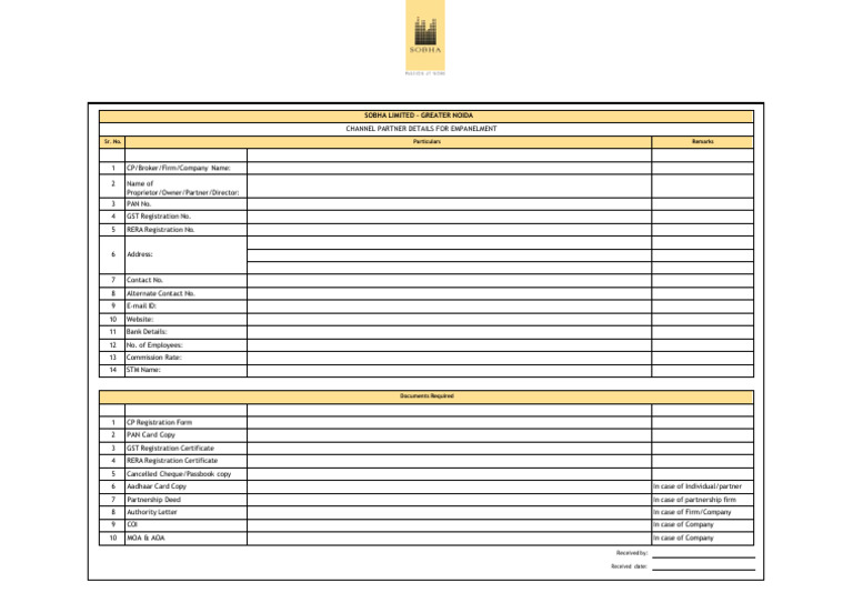 SOBHA - CP Details Documents | PDF