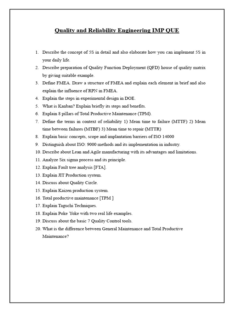 Quality Engineering Concepts Explained | PDF