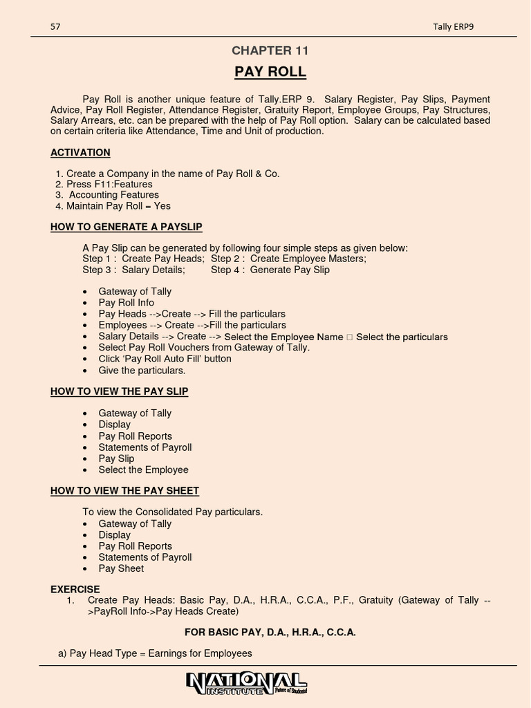 Tally Reference Manual Pay Roll | PDF | Payroll | Salary