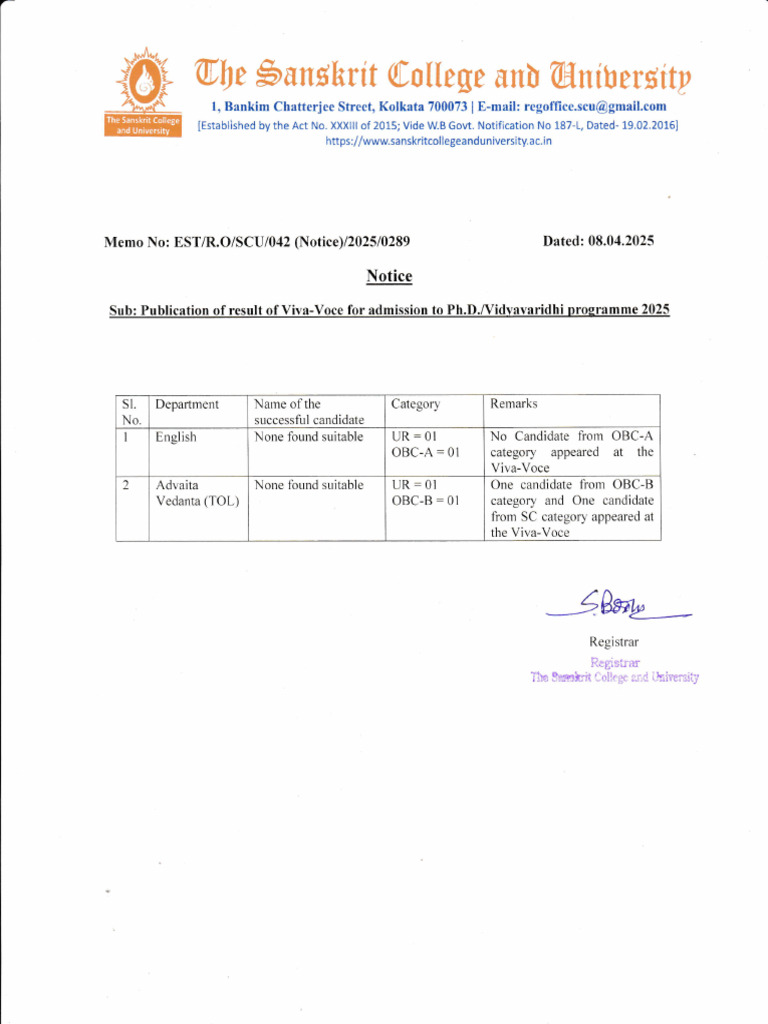 Notice For PHD Result of 2025 | PDF