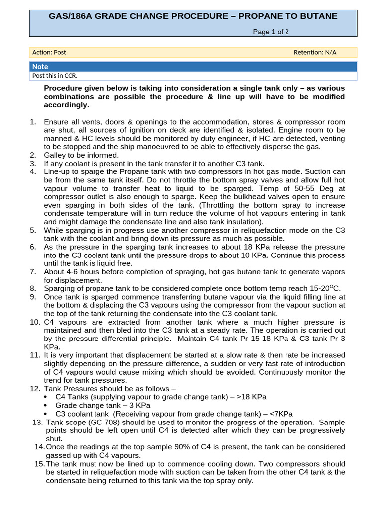 Propane to Butane Grade Change Procedure | PDF | Pressure | Vapor