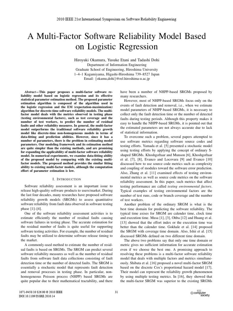 A_Multi-factor_Software_Reliability_Model_Based_on_Logistic_Regression | PDF | Reliability ...