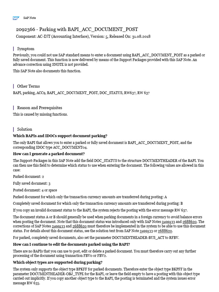 Parking With BAPI - ACC - DOCUMENT - POST | PDF | Information Technology | Computer Programming