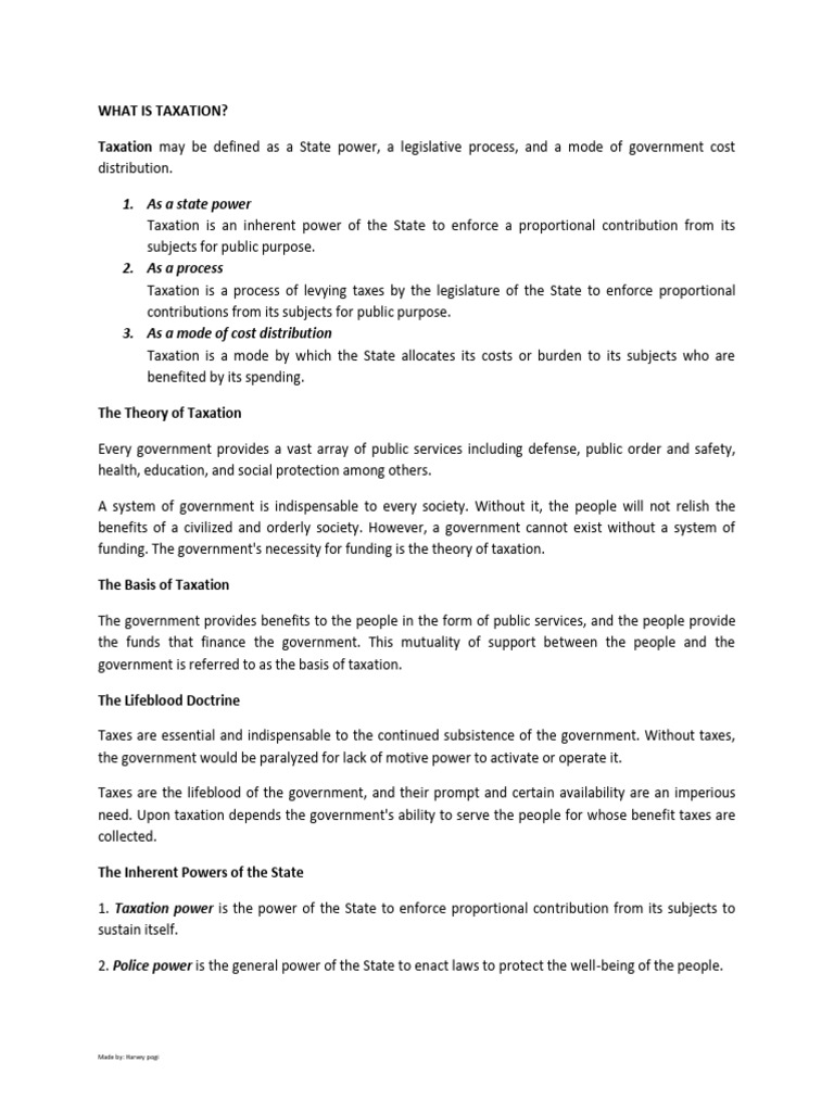 Tax Reviewer Principles of Taxation | PDF | Taxes | Taxation In The ...