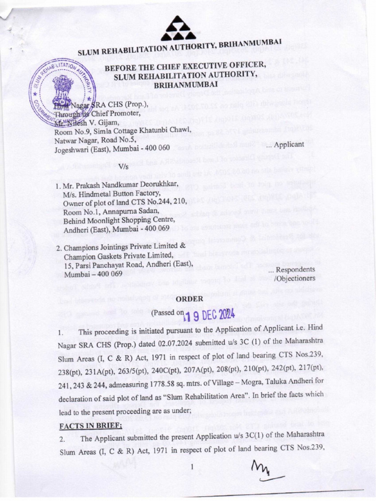 SRA vs. Mr. Prakash Nandkumar Deorukhkar | PDF