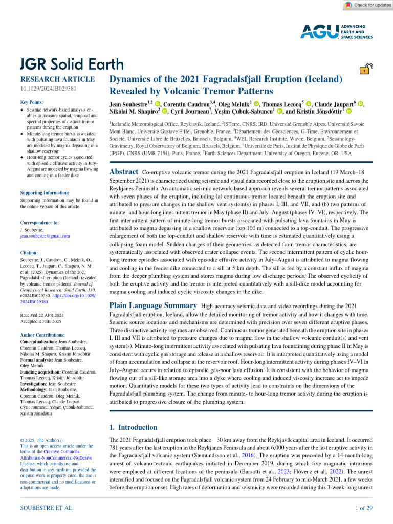 JGR Solid Earth - 2025 - Soubestre - Dynamics of The 2021 Fagradalsfjall Eruption Iceland ...