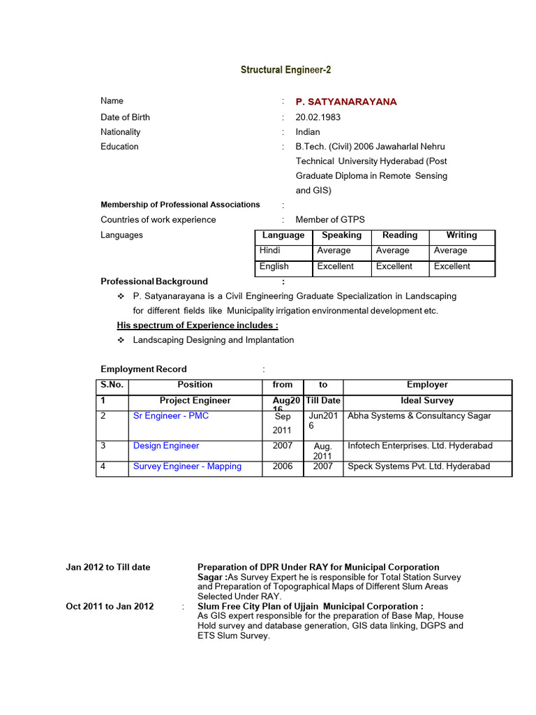 CV - Structural Engineer-2 | PDF | Geographic Information System | Data