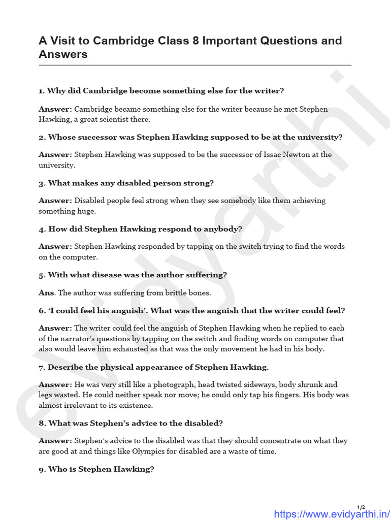 Class 8 English Chapter 7 Important Questions Honeydew | PDF | Stephen ...