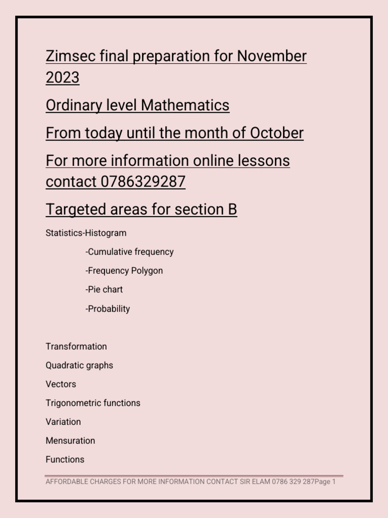 Zimsec O-Level Math Prep Guide 2023 | PDF