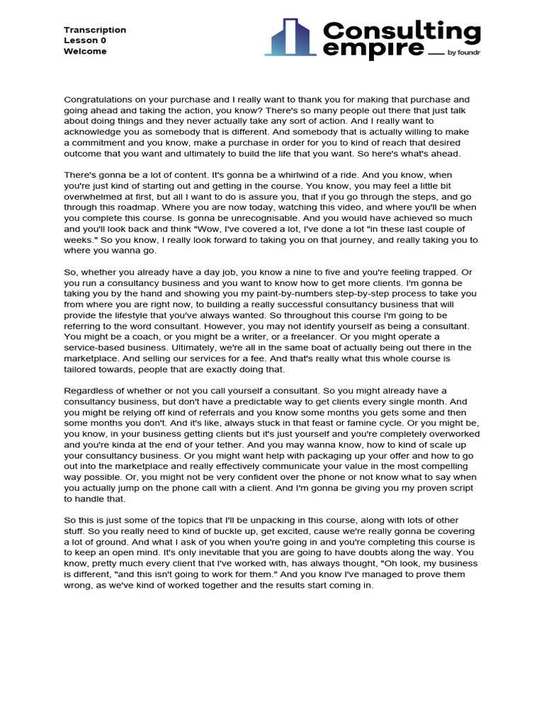 module 0_ welcome - consulting empire by foundr- | PDF