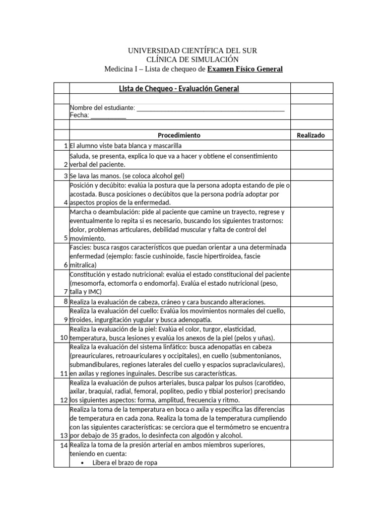 Chequeo Físico General y Fascies | PDF | Presión sanguínea | Legumbres