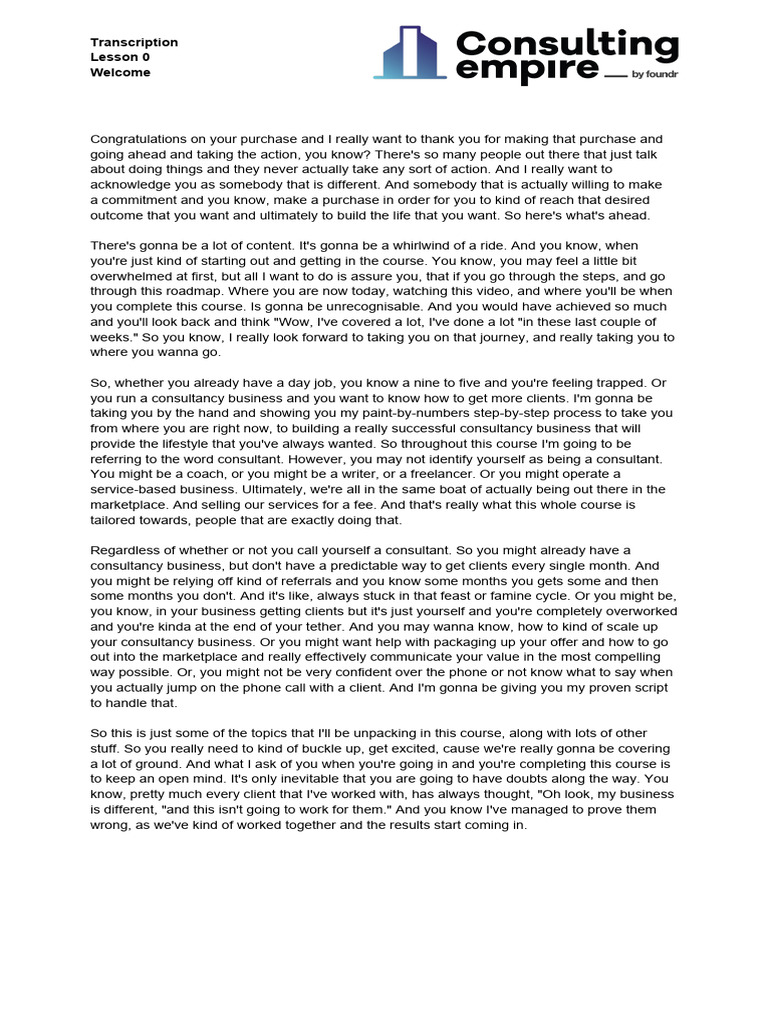 Welcome Video Transcript | PDF