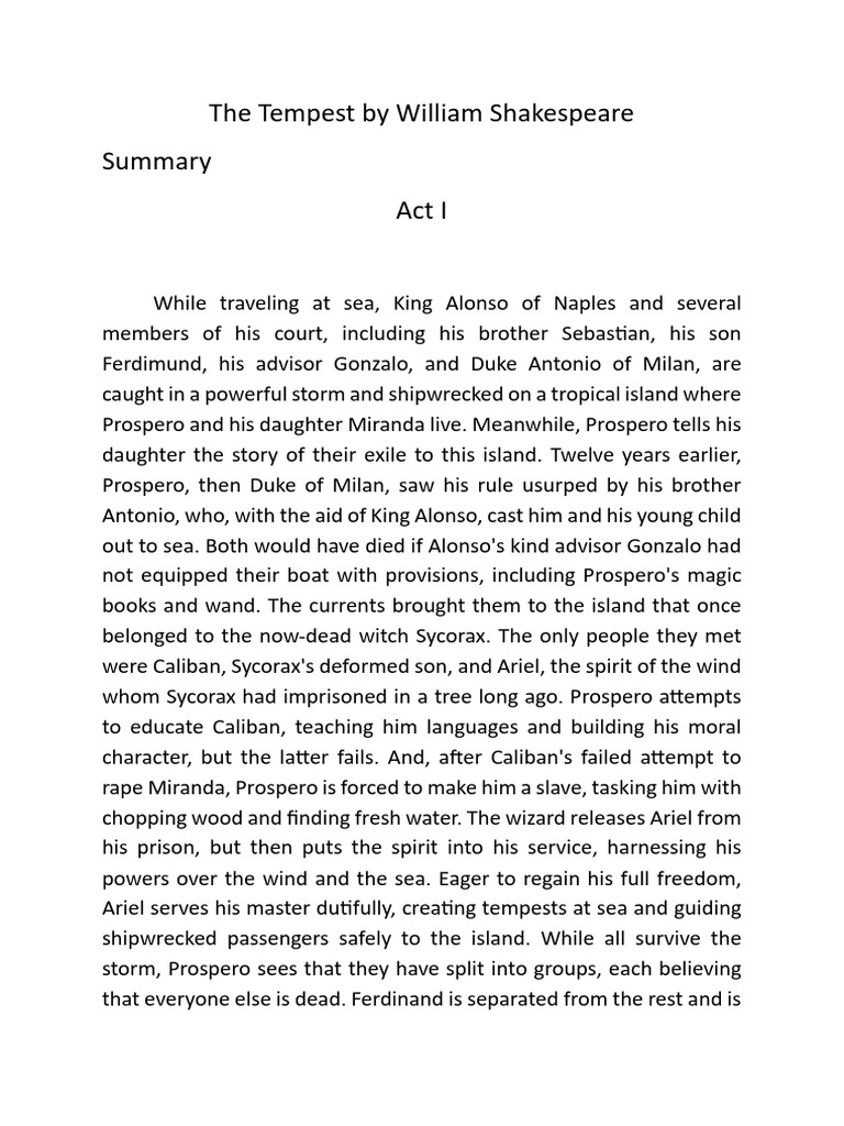 Summary of Shakespeare's The Tempest | PDF | The Tempest ...