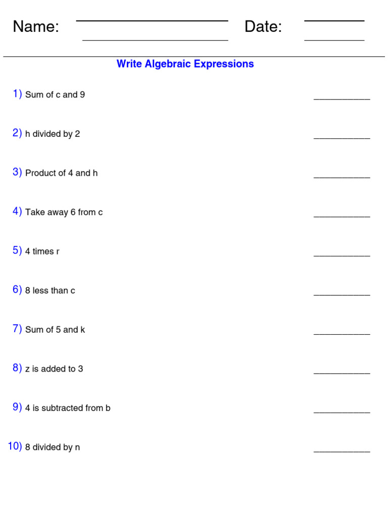 Write Algebraic Expressions Guide | PDF