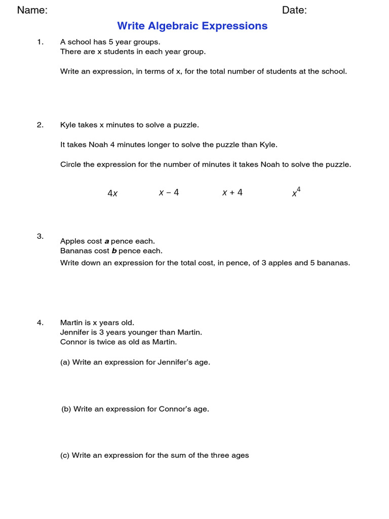 Year 9 Algebra Lesson 1 Worksheet - Hard | PDF