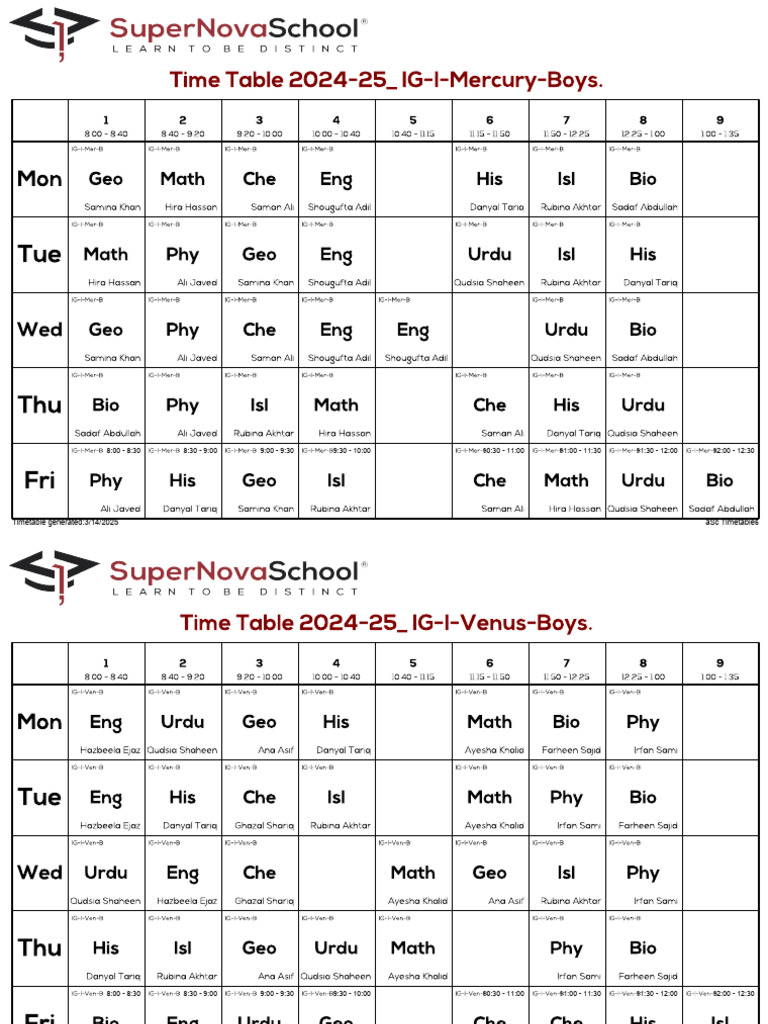 Timetable For IGCSE-I (17th March 2025) | PDF