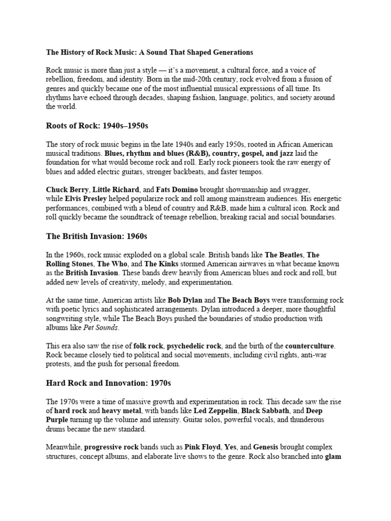 The History of Rock Music | PDF | Rock Music | Rock And Roll