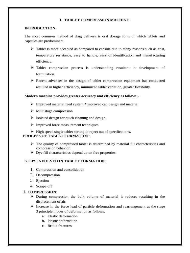 1.tablet Compression Machine | PDF | Tablet (Pharmacy) | Deformation ...