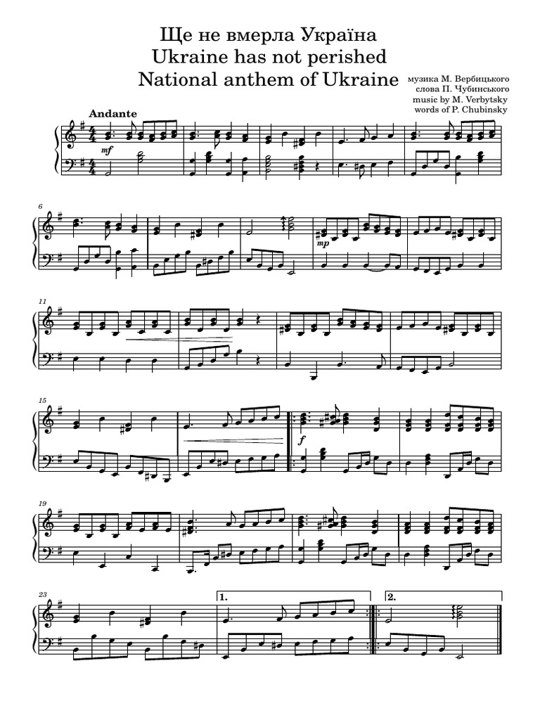 Mykhaylo Verbytskyi National Anthem of Ukraine Mykhaylo Verbytskyi | PDF