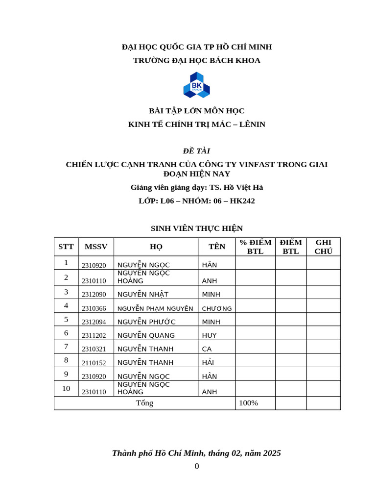 Bản thảo BTL - Lớp L06 - Nhóm 06 - Chủ đề 2 | PDF