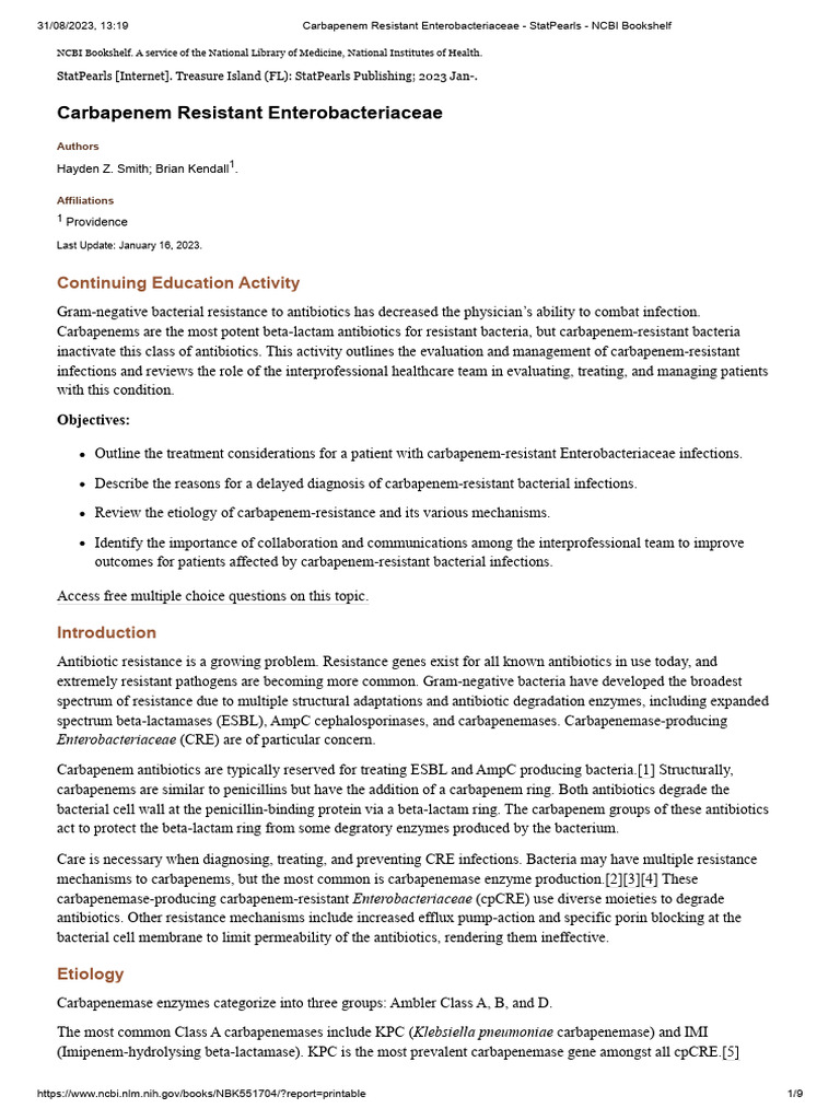 Carbapenem Resistant Enterobacteriaceae - StatPearls - NCBI Bookshelf ...