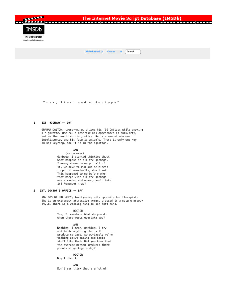 The Internet Movie Script Database (Imsdb) | PDF