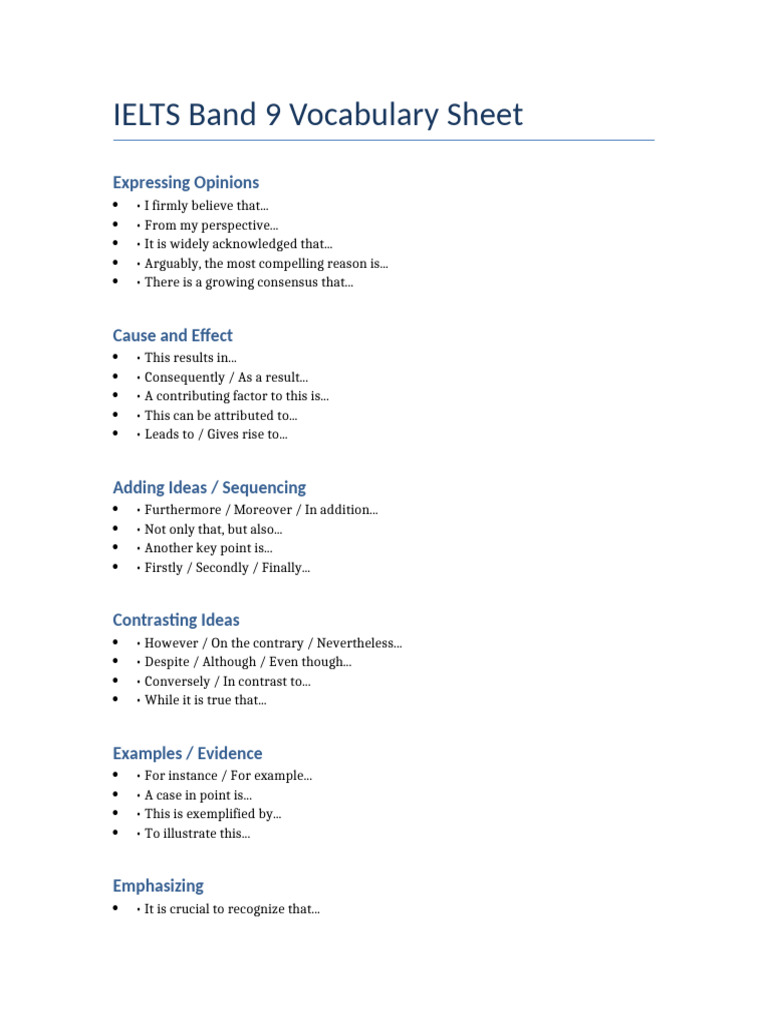 IELTS Band 9 Vocabulary Guide | PDF
