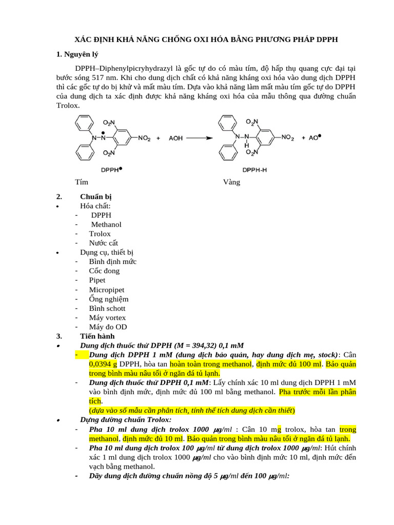 Phương pháp xác định kháng DPPH | PDF