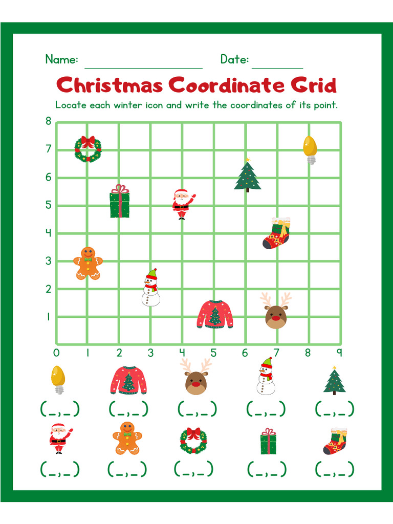 Christmas Coordinate Grid: Date: Name | PDF