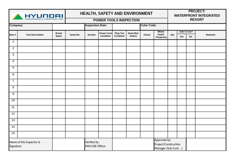 Power Tools Safety Inspection Report | PDF