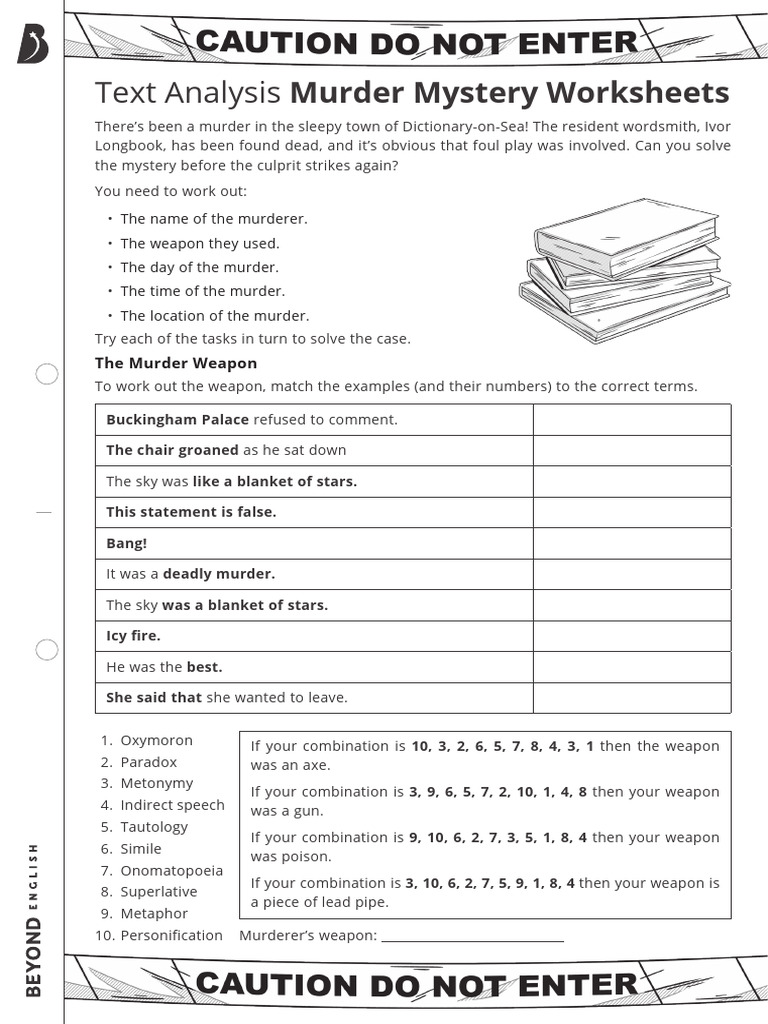 Murder Mystery Text Analysis Worksheets | PDF