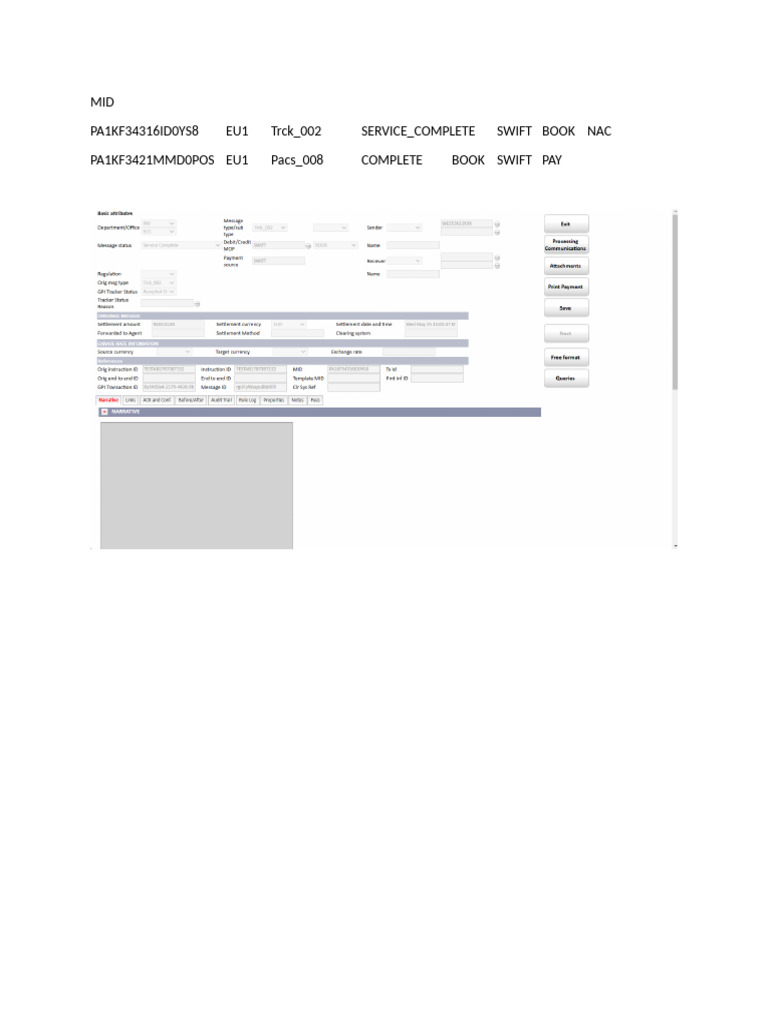 MID PA1KF34316ID0YS8 EU1 TRCK - 002 Service - Complete Swift Book Nac PA1KF3421MMD0POS EU1 Pacs ...
