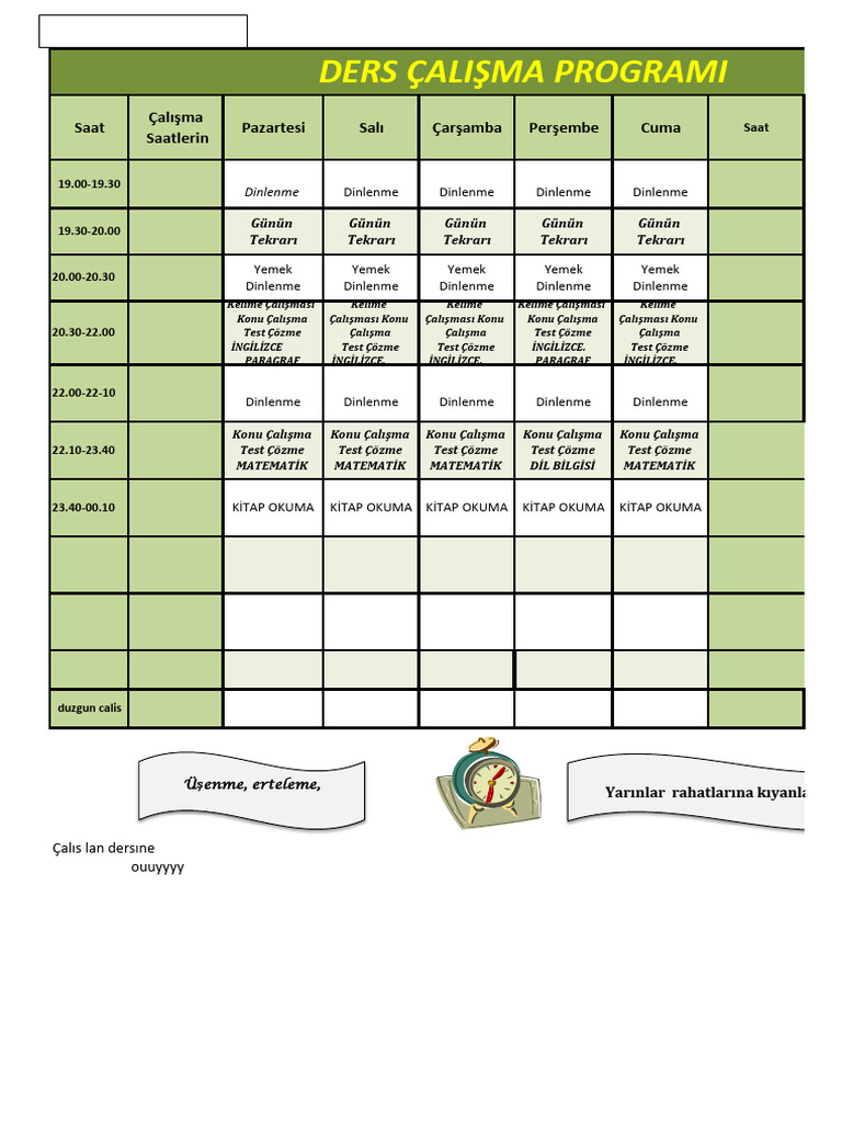 Ders Calisma Plani | PDF