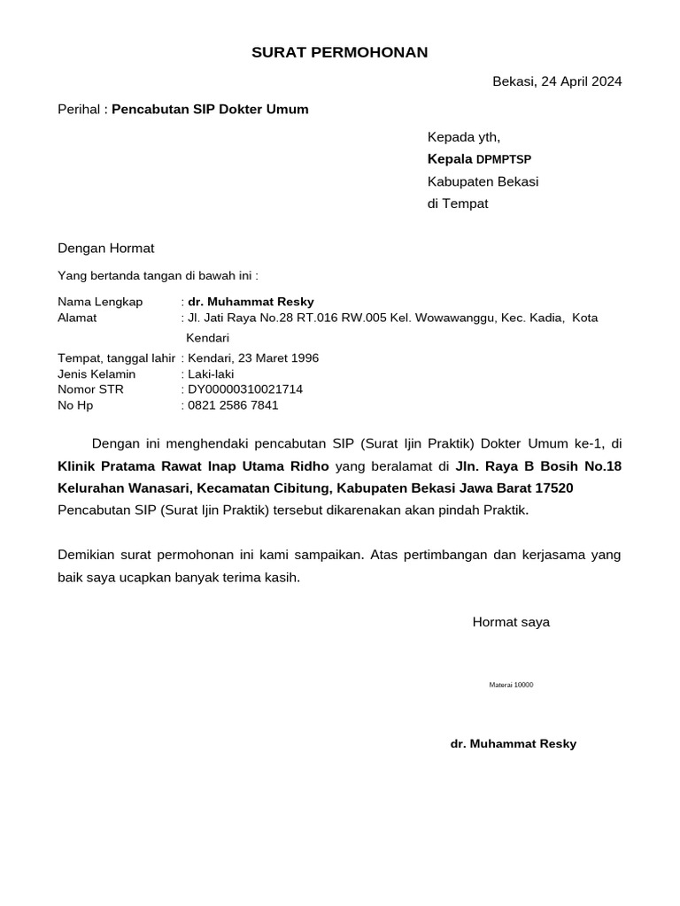 Surat Permohonan Pencabutan | PDF