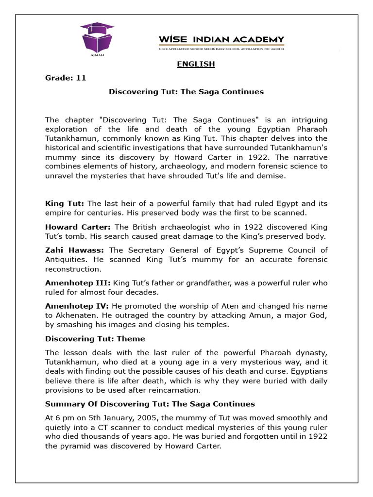 Notes - Discovering Tut - The Saga Continues | PDF | Tutankhamun ...