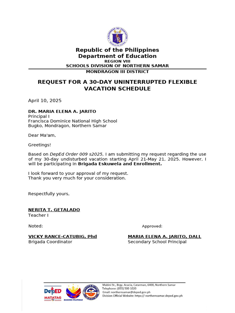 letter-Request-Uninterrupted-Vacation | PDF
