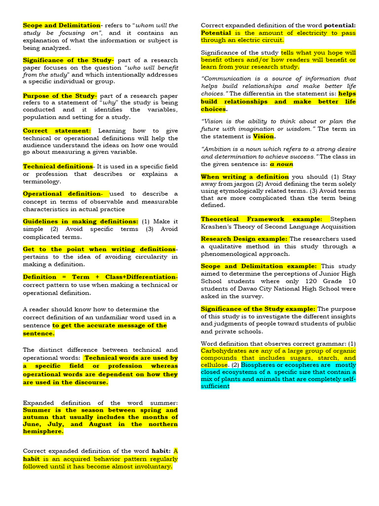 Understanding Research Definitions and Scope | PDF | Definition | Word