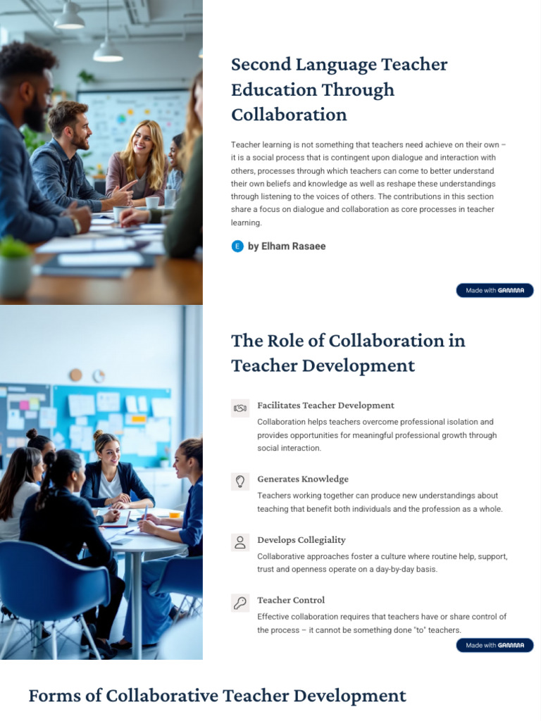 Second Language Teacher Education Through Collaboration | PDF | Teachers | Collaboration