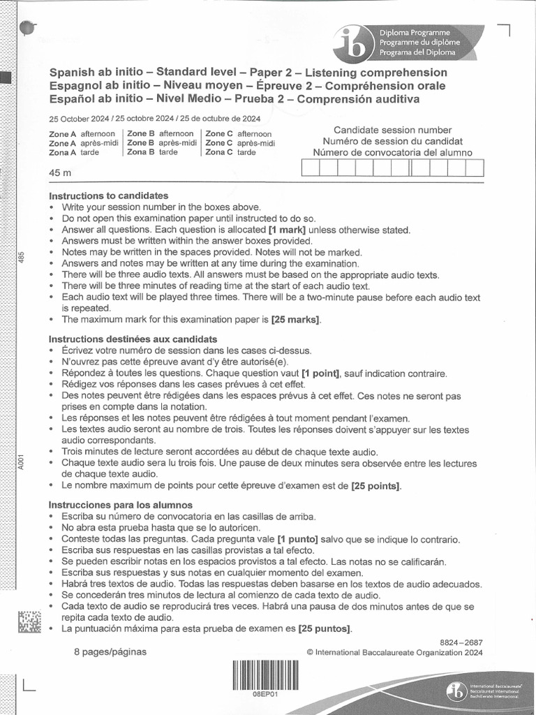 2024 Nov Spanish Ab Initio Paper 2b Listening | PDF