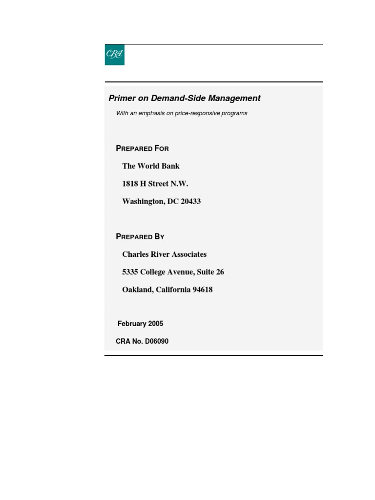 Primer On Demand-Side Management: P F The World Bank 1818 H Street N.W ...