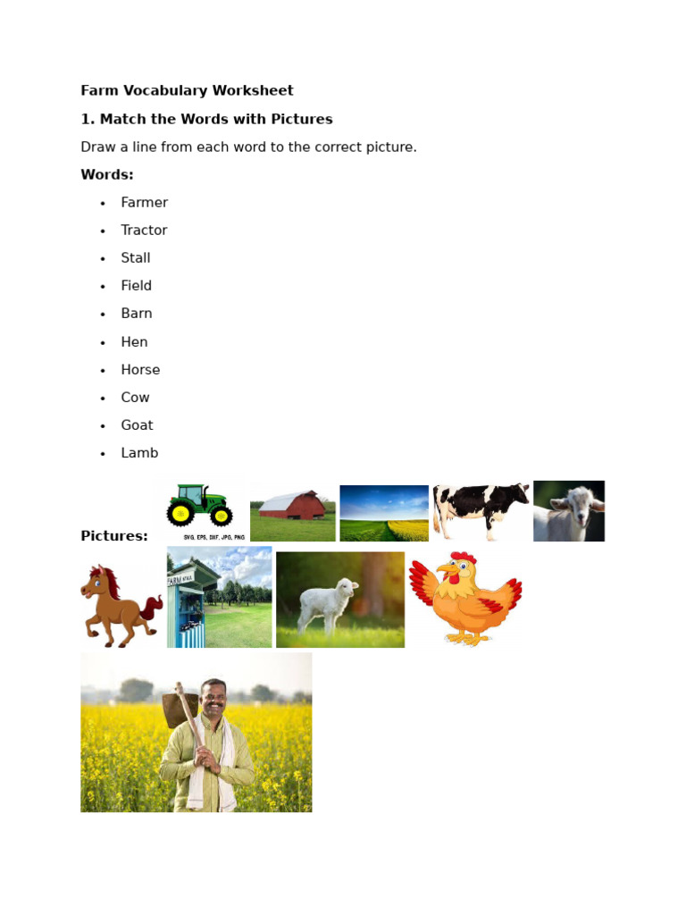 Farm Vocabulary Worksheet | PDF