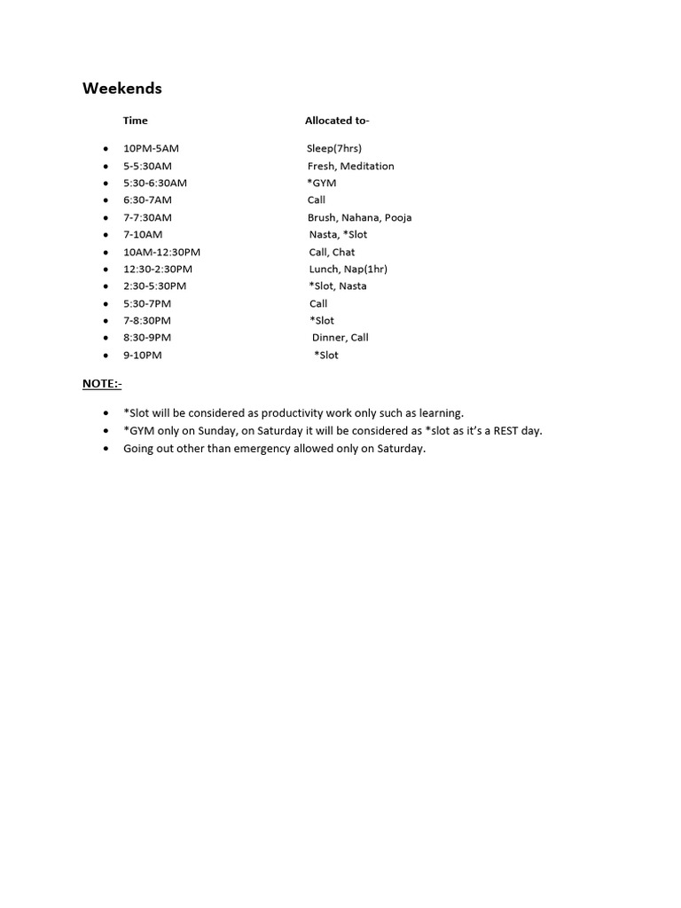 Weekend Schedule for Productivity and Wellness | PDF