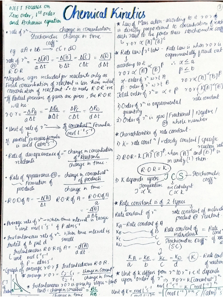 Chemical Kinetics Short Notes | PDF