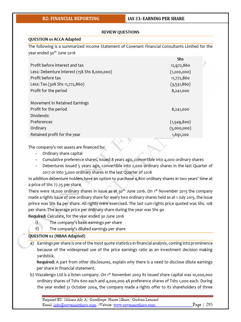 17. IAS 33 - EARNINGS PER SHARE REVIEW QUESTIONS HANDOUT (NEW) (1 ...