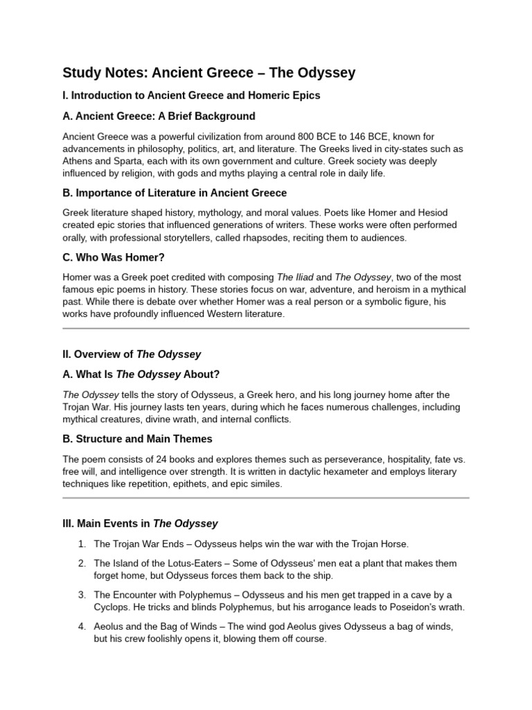Odyssey Study Notes: Themes & Events | PDF | Odyssey | Odysseus