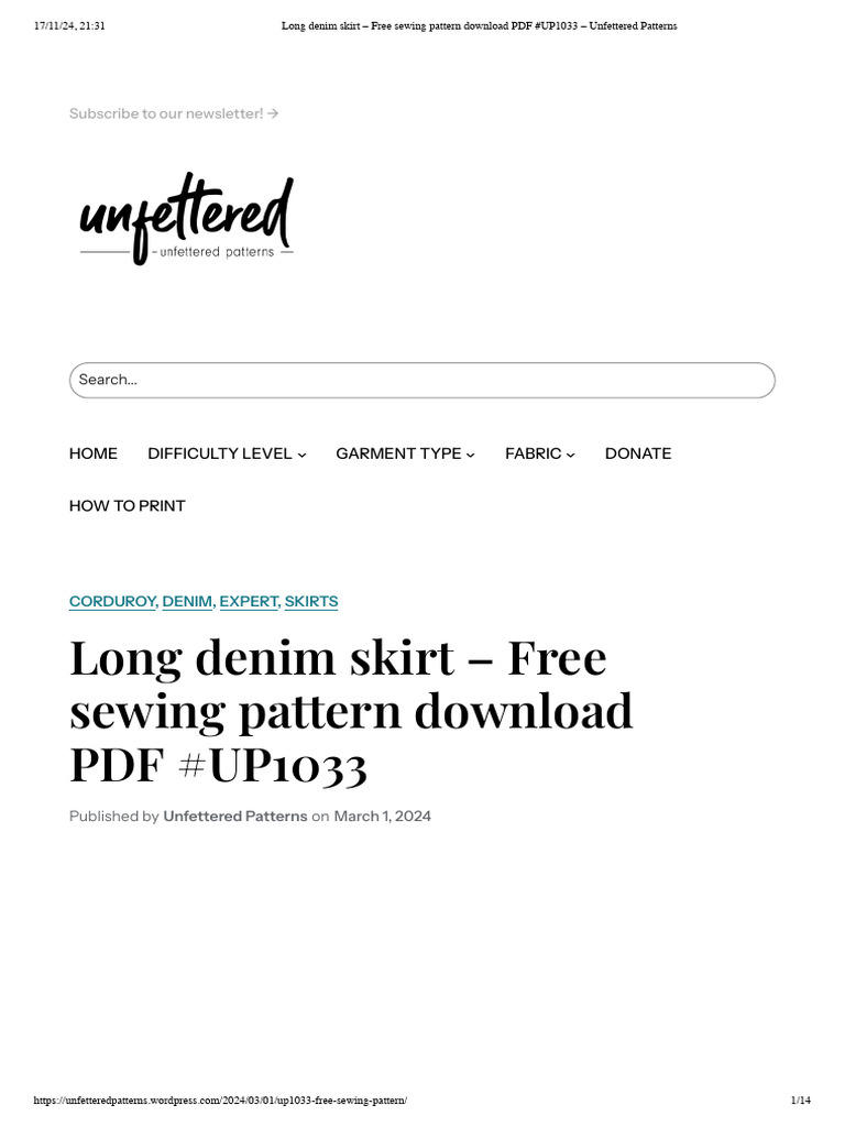 Long Denim Skirt - Free Sewing Pattern Download PDF #UP1033 ...