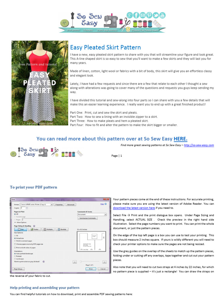 Easy Pleated Skirt Payhip SO SEW EASY | PDF | Sewing | Quilting