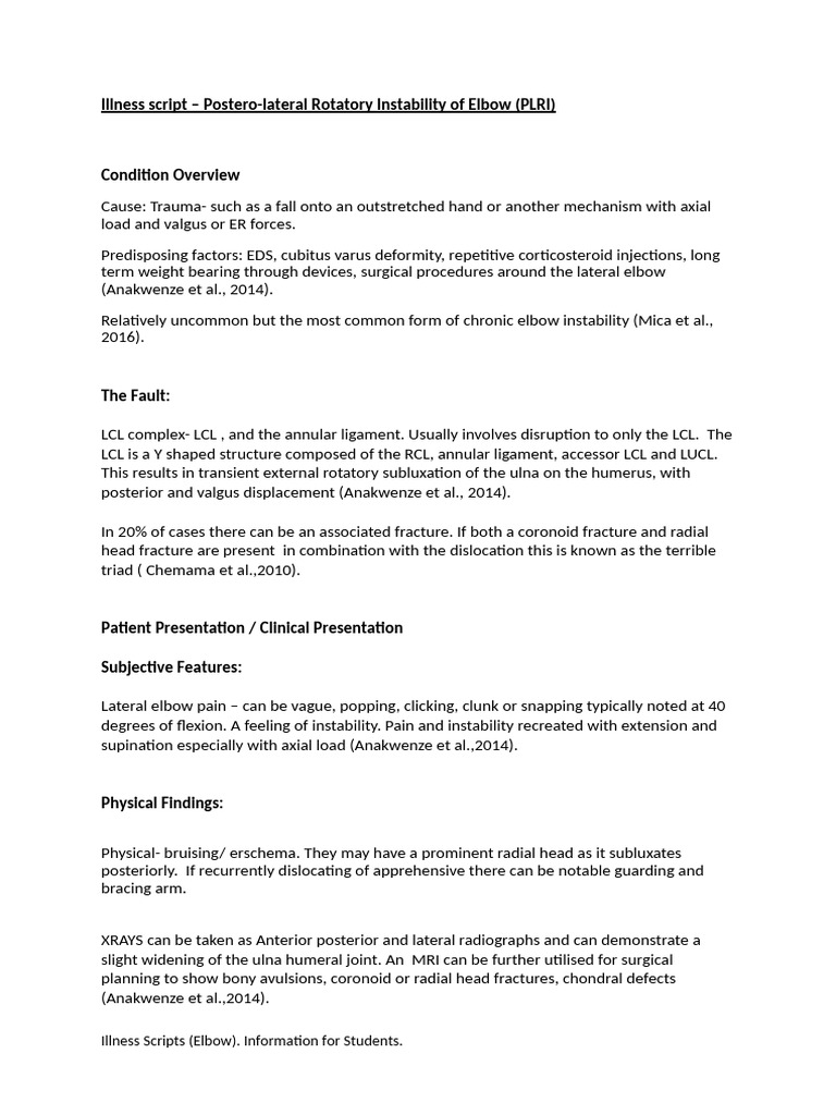 Posterolateral Elbow Instability | PDF | Elbow | Joints