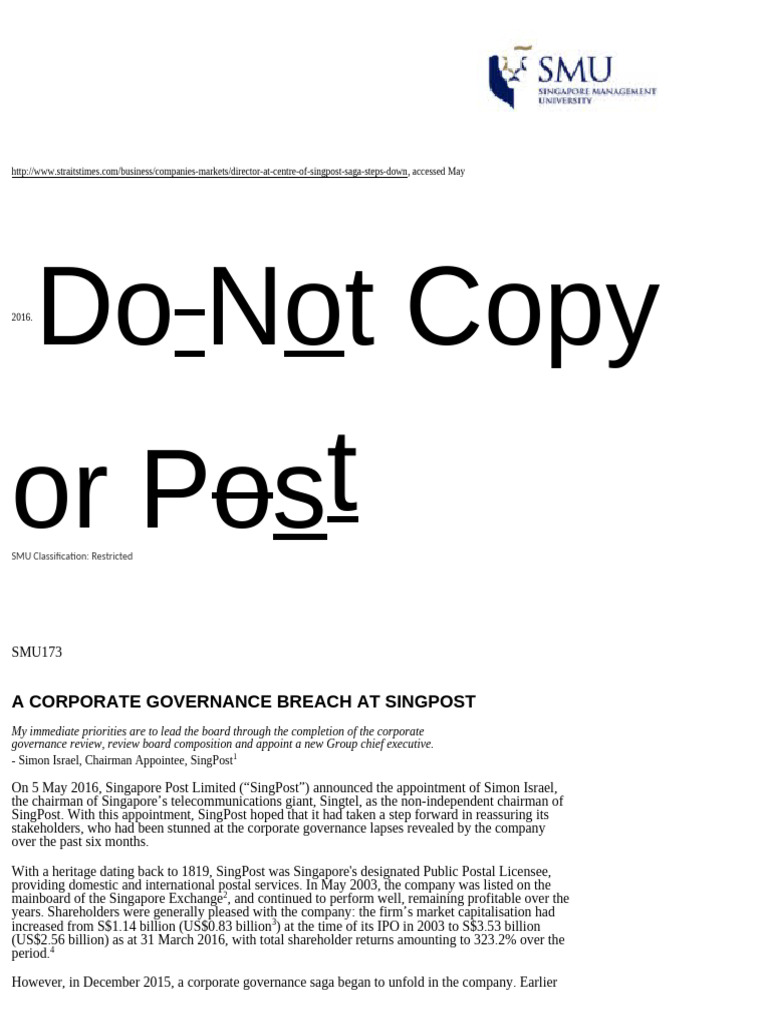 Sing Post Case | PDF | Mergers And Acquisitions | Business